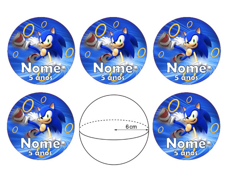 Autocolantes Personalizados Sonic Ø6cm - 6 und | FestasParty